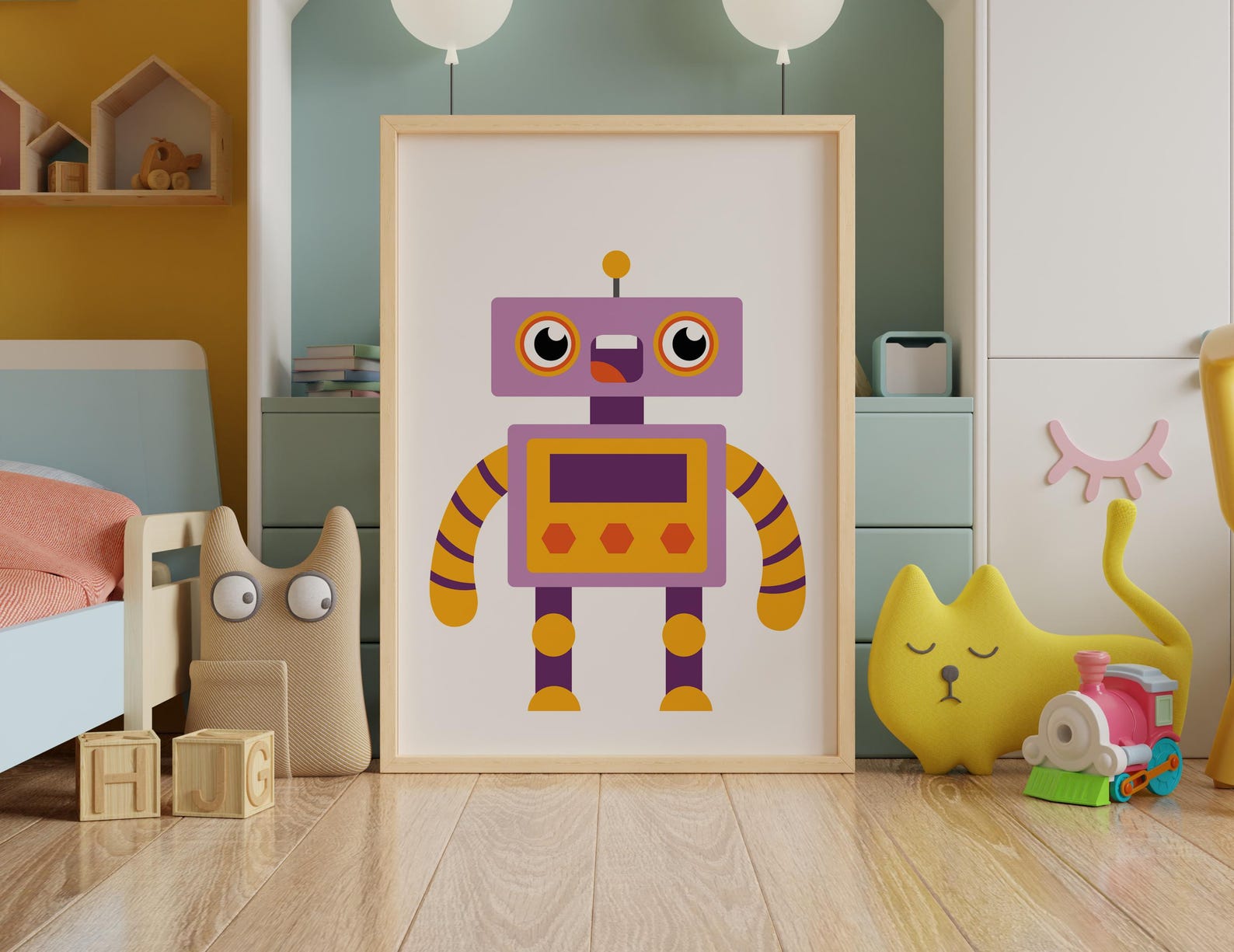 Robot Themed Wall Art for Boys' Room – Personalized Digital Prints With ...