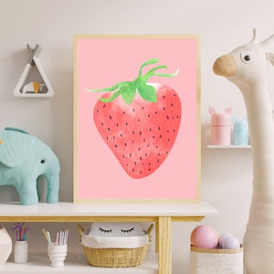 Custom Name Pink Strawberry Wall Art Set - Personalized Nursery Decor ...