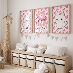 Pink Nursery Cat Wall Art - Cute White Cats for Girls Room ...