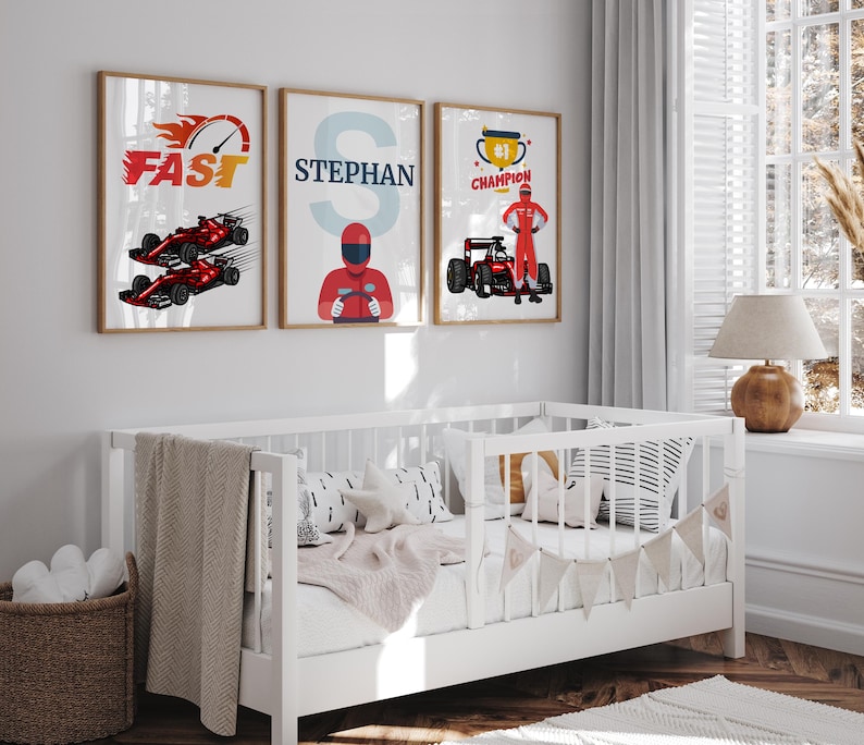 Formula 1 Wall Art for Boys Room, Personalized F1 Racing Car Prints ...