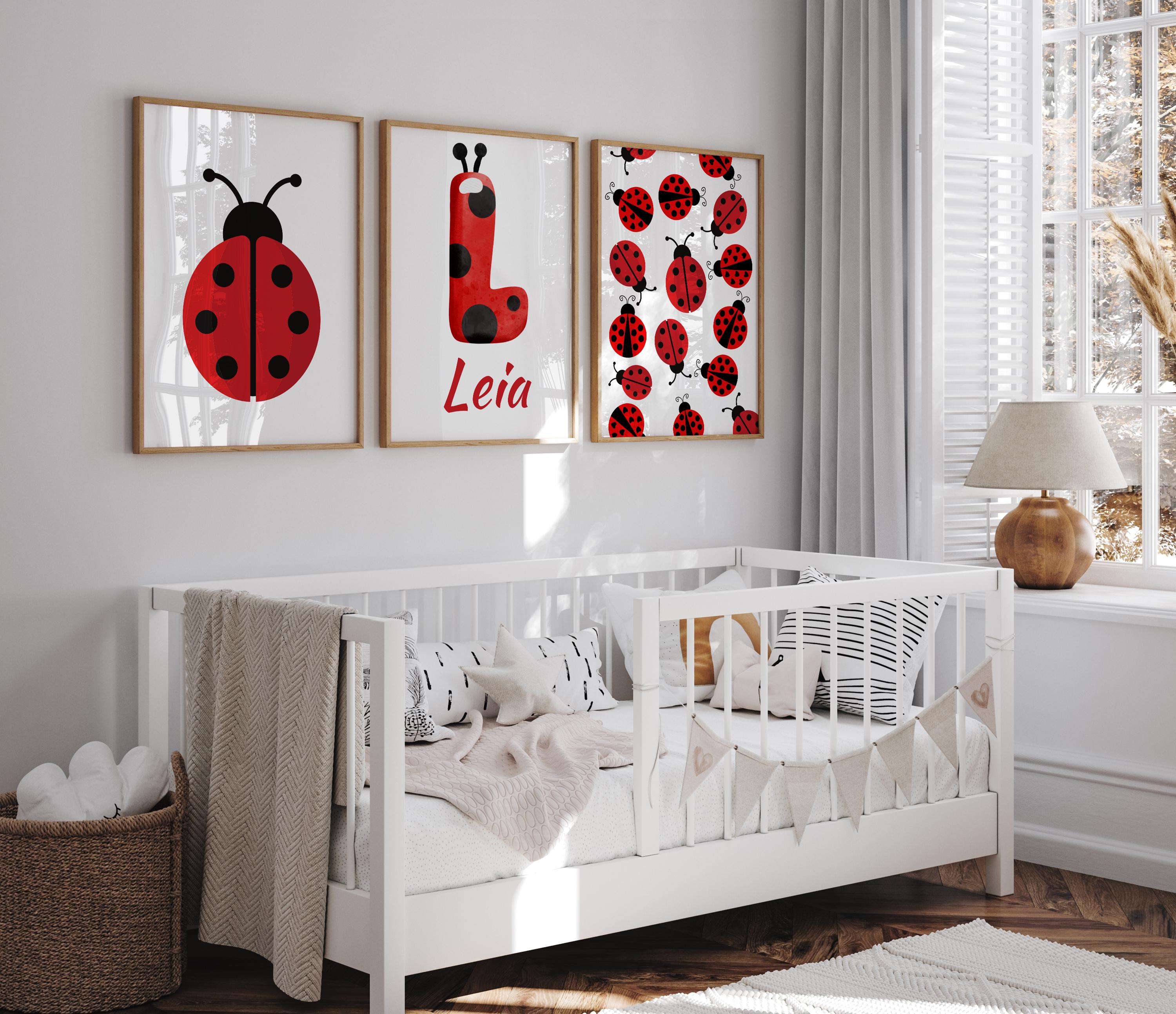 Personalized Ladybug Nursery Wall Art Set | Custom Name Prints for Kids ...