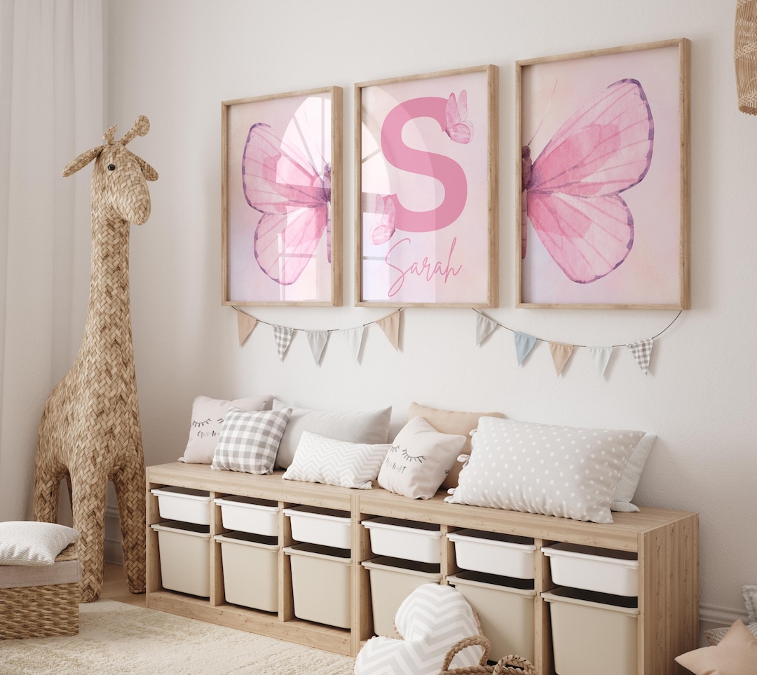 Personalized Pink Butterfly Nursery Decor Set | Customizable Digital ...