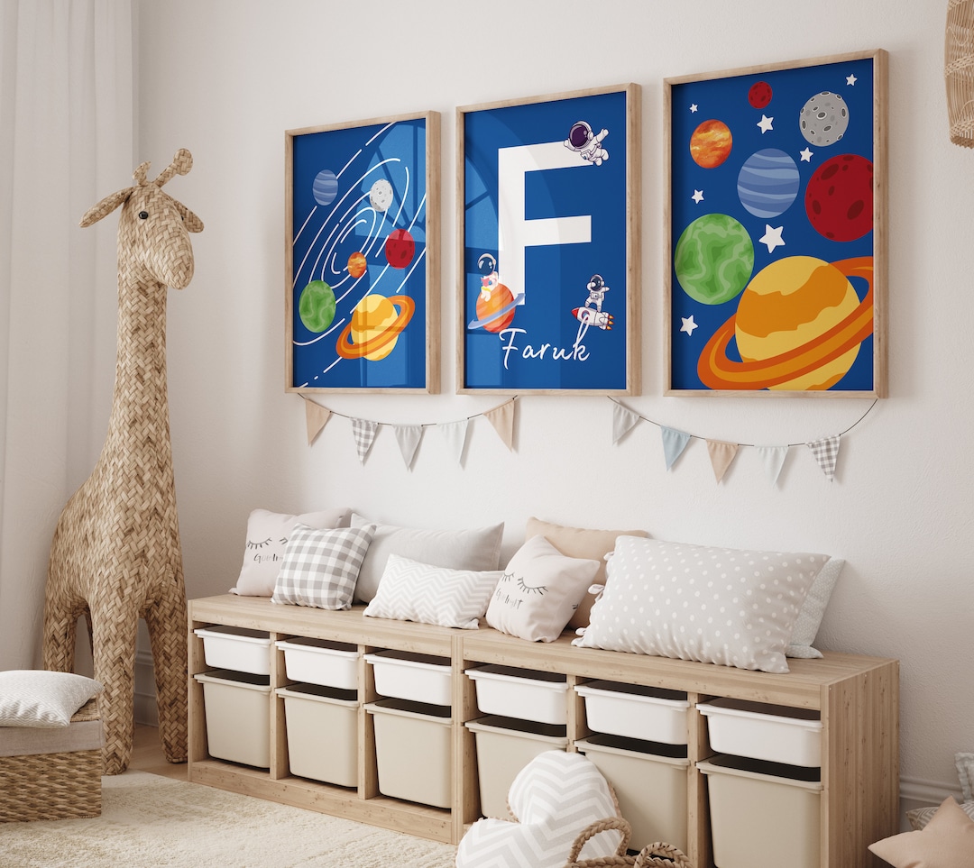 Custom Name Planet Nursery Decor, Blue Babyboy Nursery, Planet Nursery ...