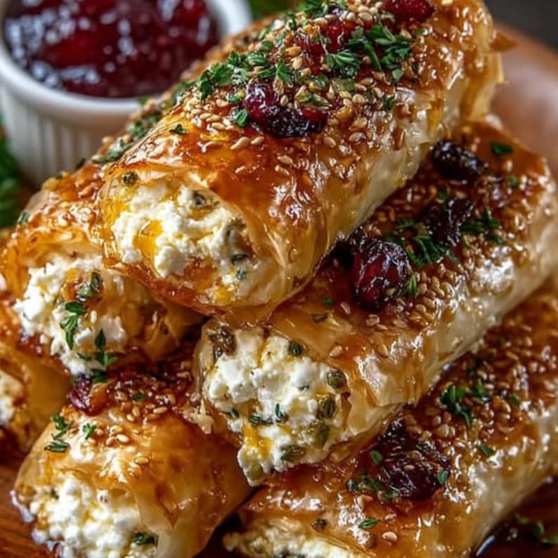 Golden Baked Feta Rolls Recipe | Easy Appetizer With Honey (digital ...
