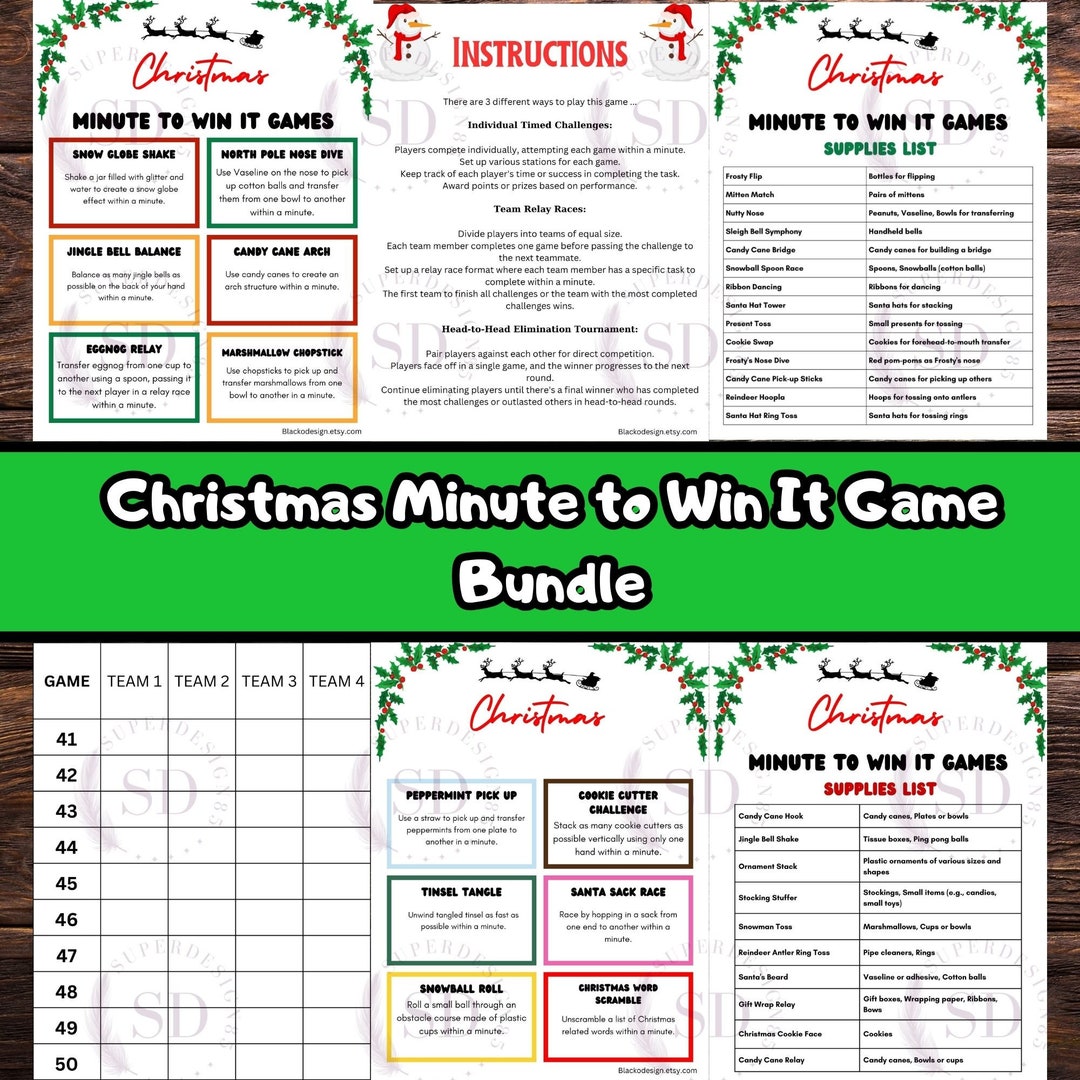 Christmas Minute to Win It Game Bundle - Printable Christmas Party ...