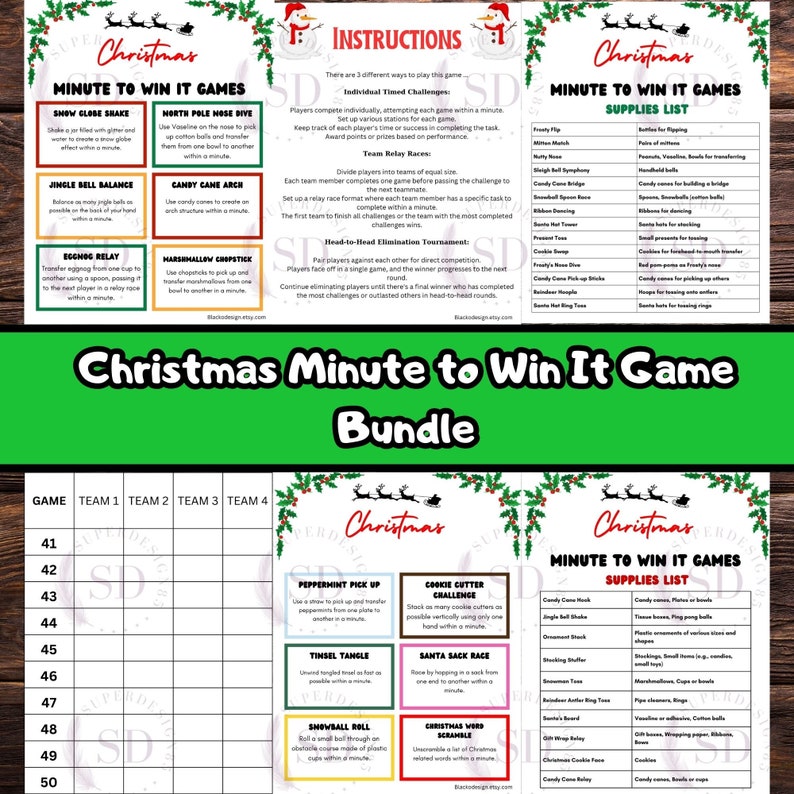 Christmas Minute to Win It Game Bundle - Printable Christmas Party ...
