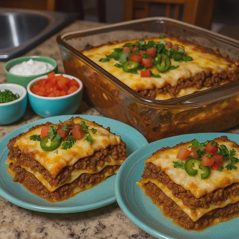 Layered Taco Bake Recipe: Cheesy Mexican Casserole (printable PDF ...