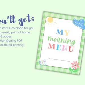 Preschool Morning Menu, Homeschool Preschool, Preschool Worksheets ...