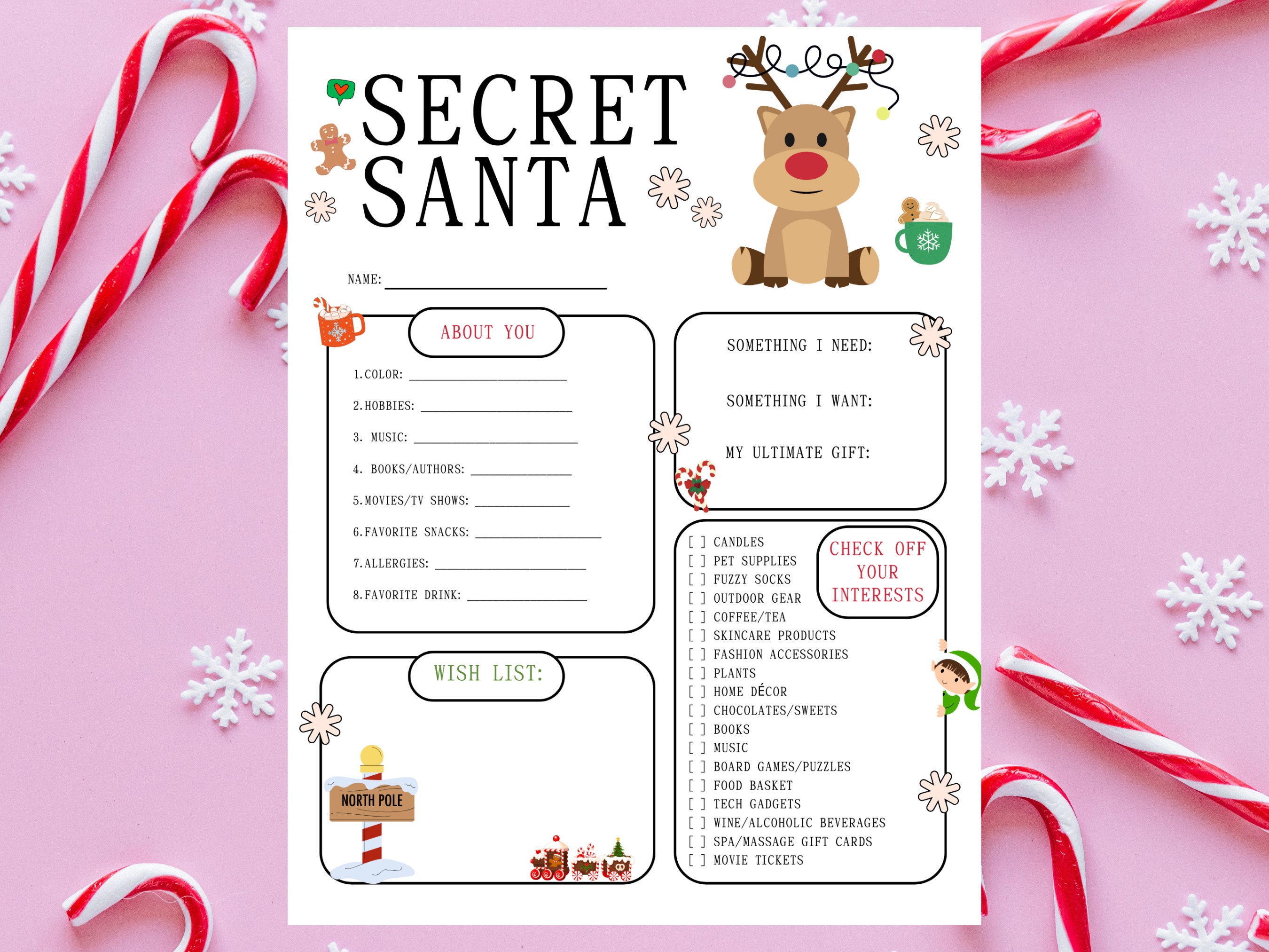 Secret Santa Instant Download Form. Secret Santa Printable ...