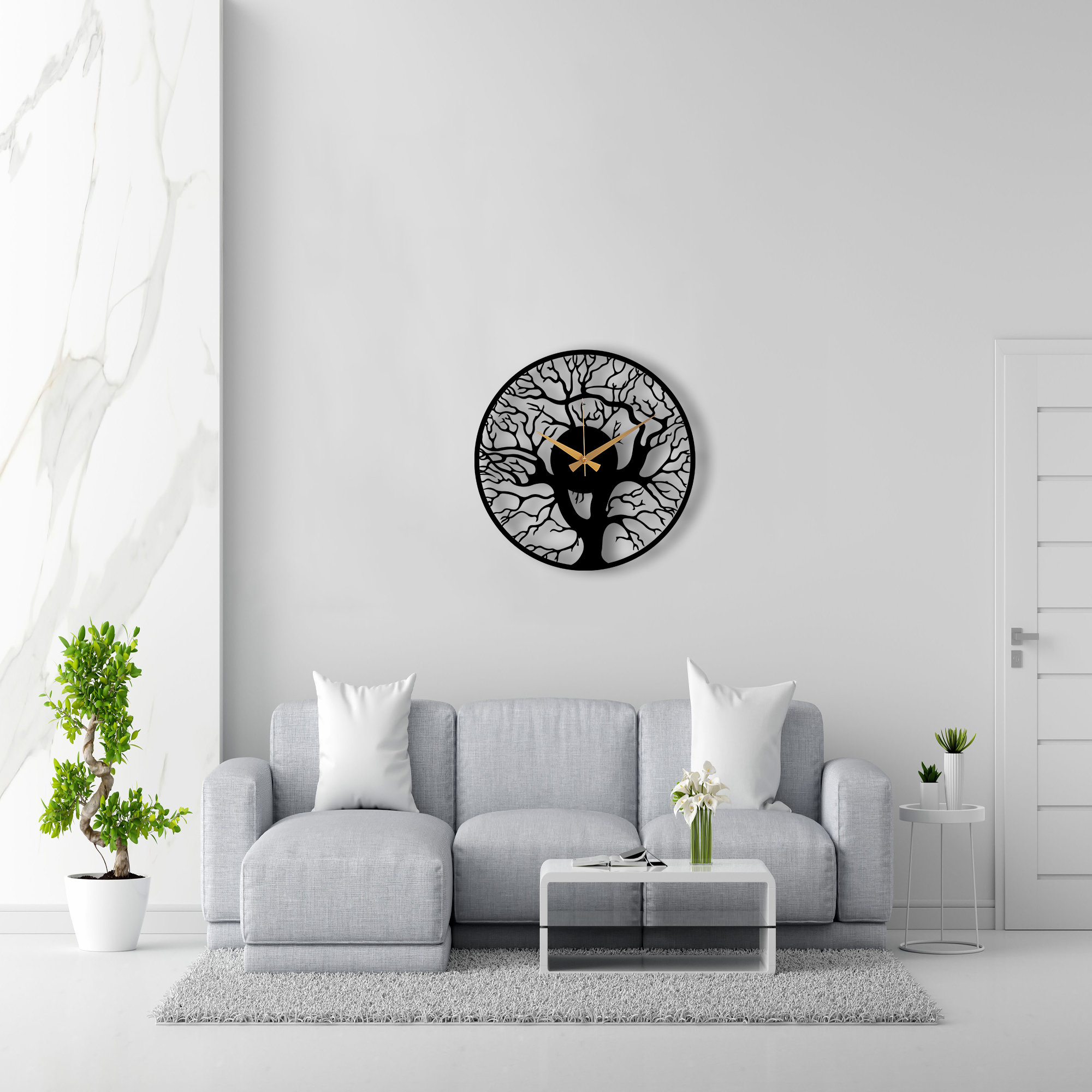 Nature,inspired Wall Clock With Tree Design ,available in Black, Gold ...