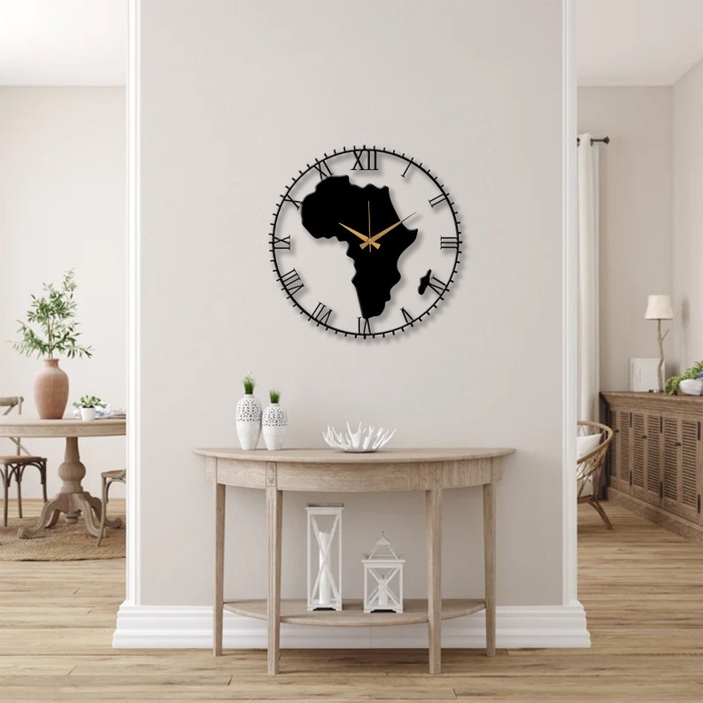 Black Africa Map Metal Wall Clock , Sleek and Silent ,modern Decor for ...