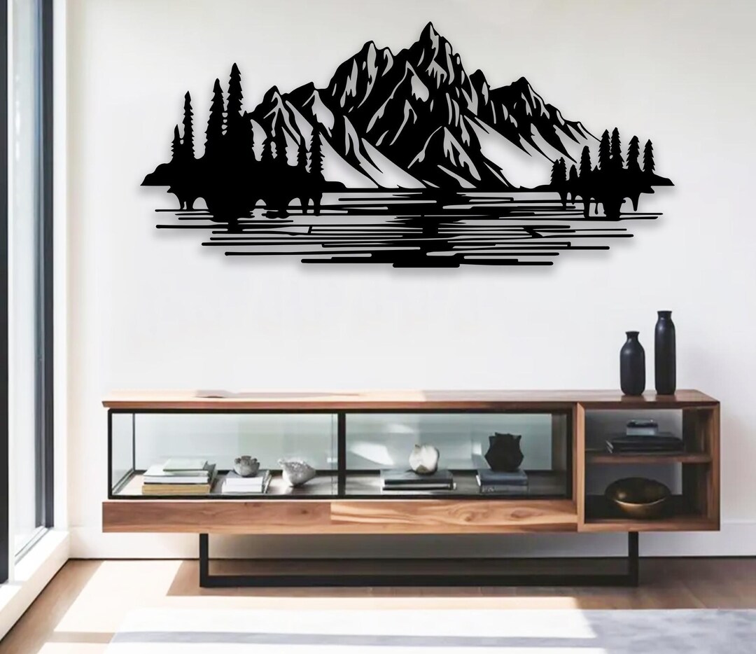 Mountain Forest Metal Wall Decor, Nature Trees Wall Art, Outdoor ...