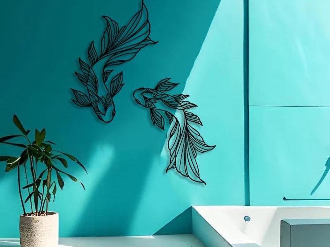 Koi Fish Metal Wall Art - 4-piece Bathroom Wall Decor, Feng Shui Design ...