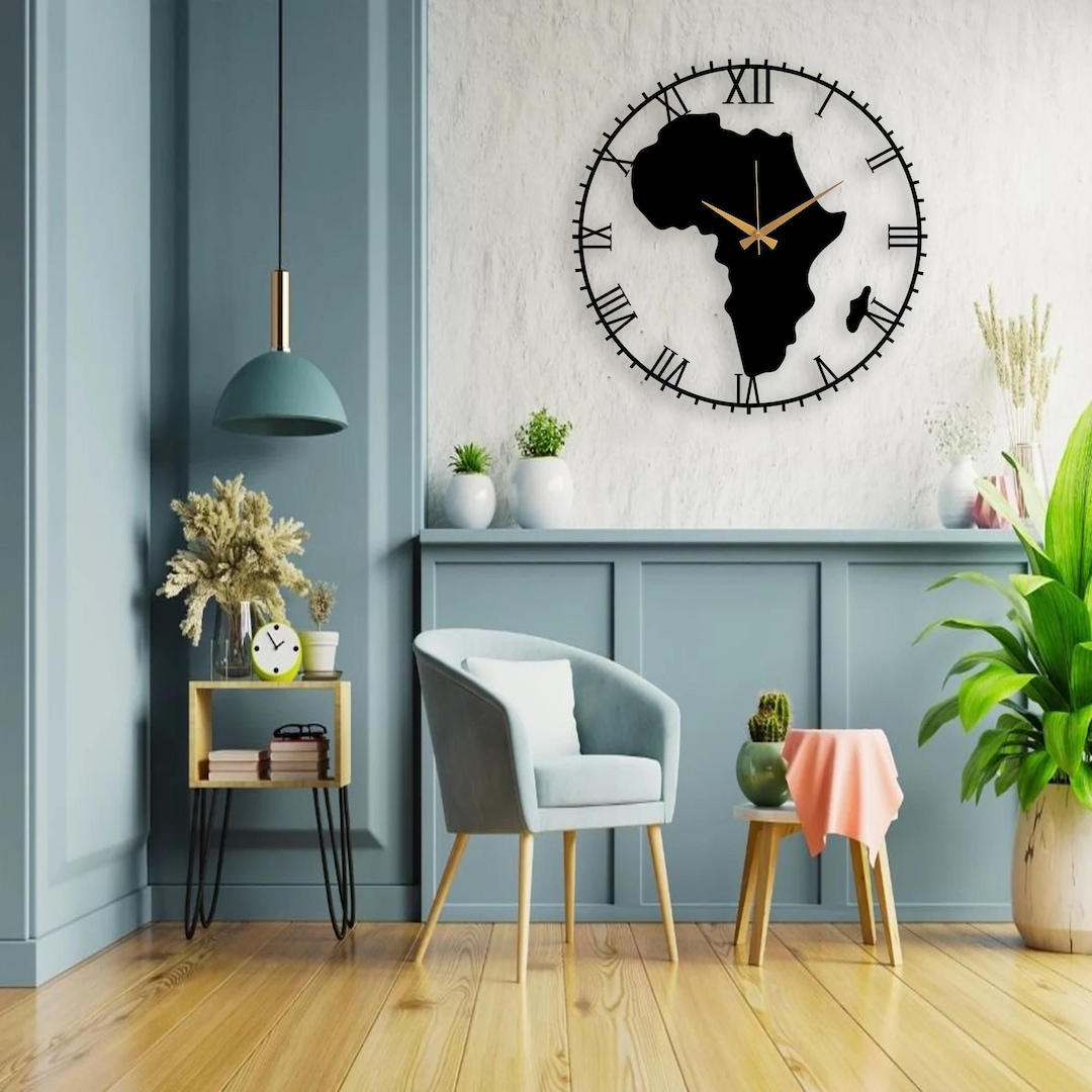 Africa Map Metal Clock Black Steel Silent Modern African Home Decor - Etsy