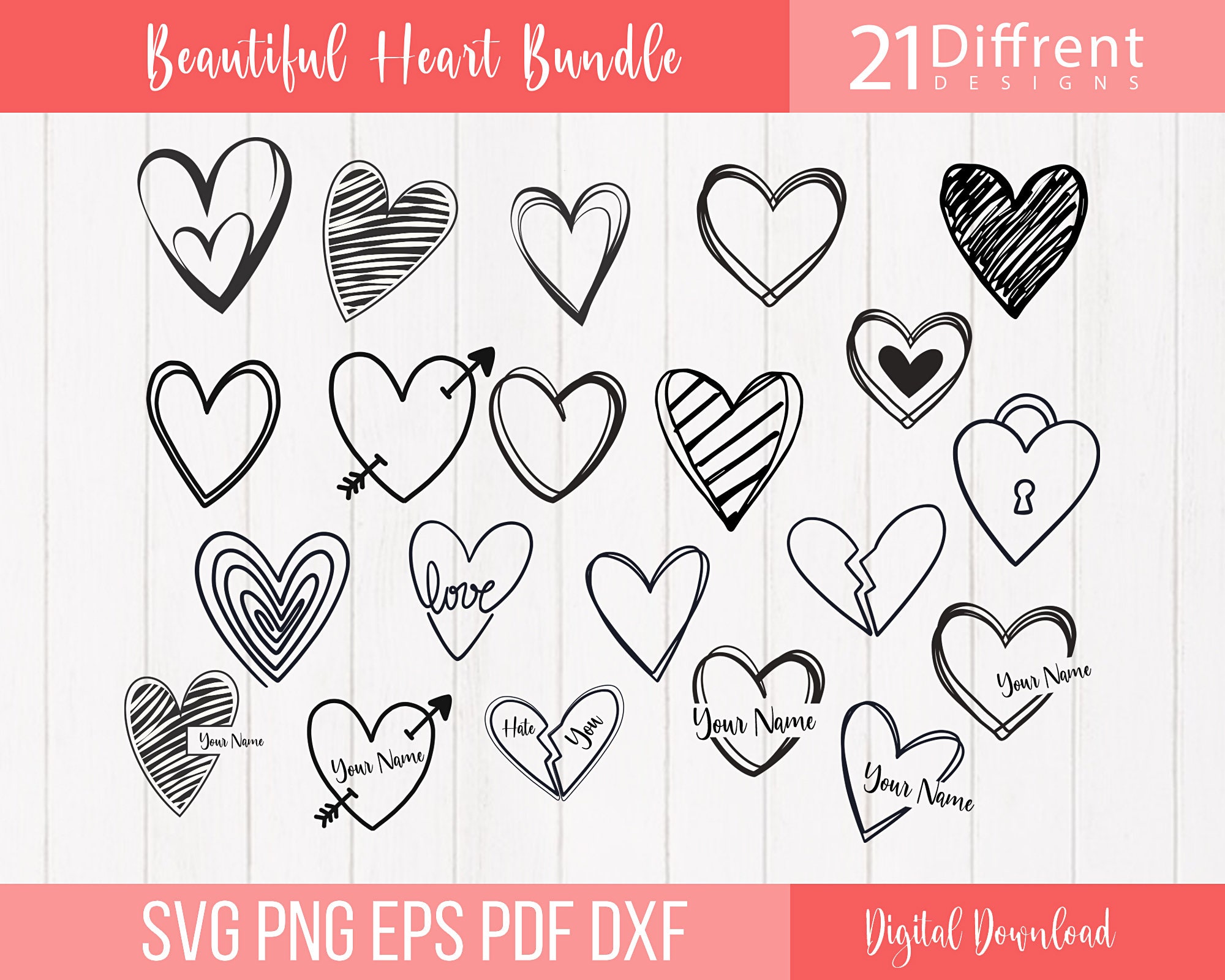Doodle Heart SVG Bundle, Heart Svg Bundle, Hand Drawn Heart Svg, Open ...