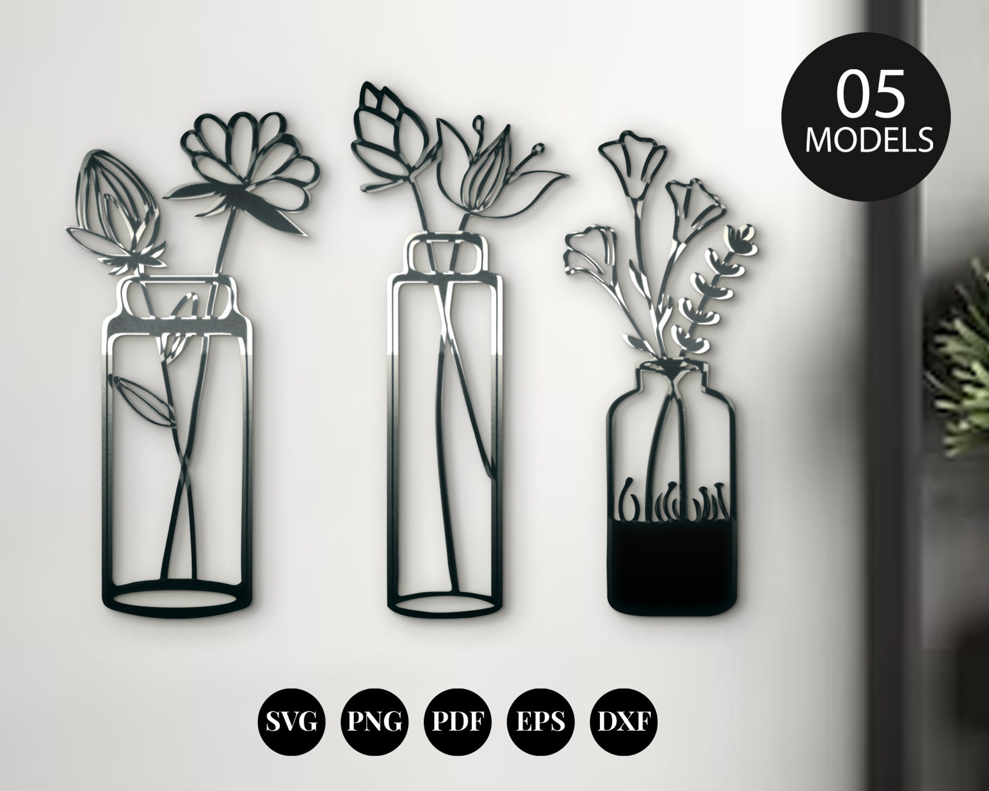 Metal Plant Wall Decor Flower Metal Flower Pot Laser Cut File Digital ...