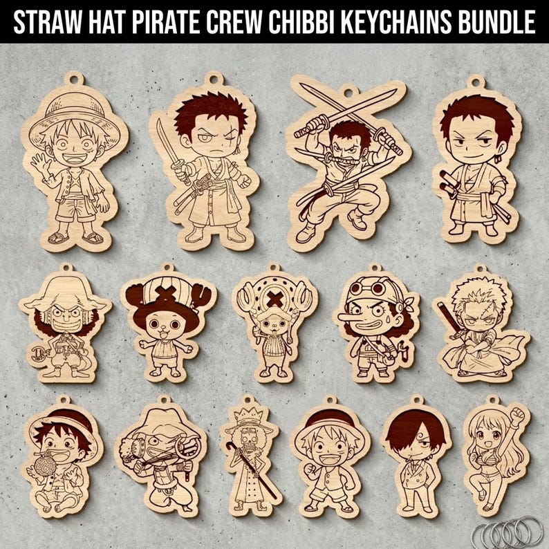 Chibi Straw Hat Crew Keychain Laser Cut Files, Anime Engrave Design ...