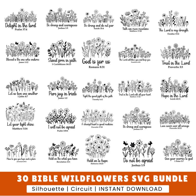 30 Bible Verse Wildflower Svg Bundle, Scripture Svg, Floral Svg, Bible ...
