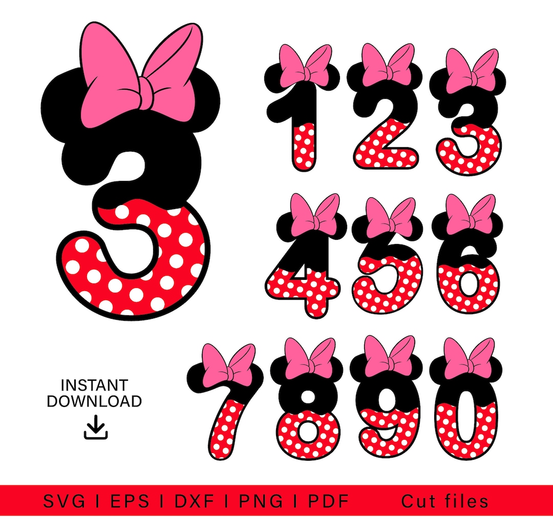 Birthday Numbers SVG, Minnie Mouse Numbers Clipart PNG, Mickey Minnie ...