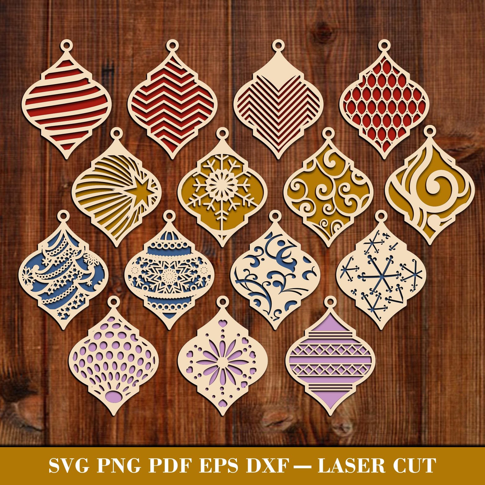 Christmas Ornaments SVG Laser Cut Files, Christmas Hanging Wooden ...