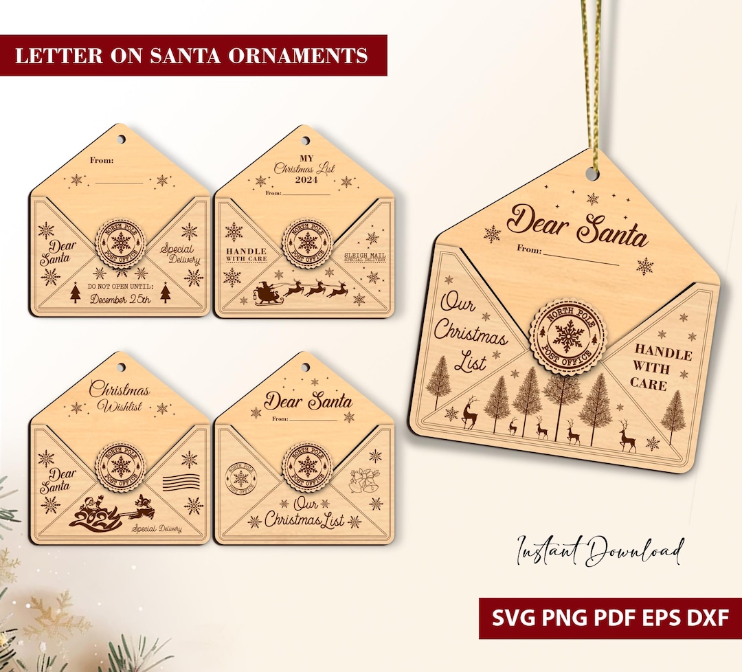 Letter to Santa Envelope Ornament SVG Bundle, Dear Santa Ornament Svg ...