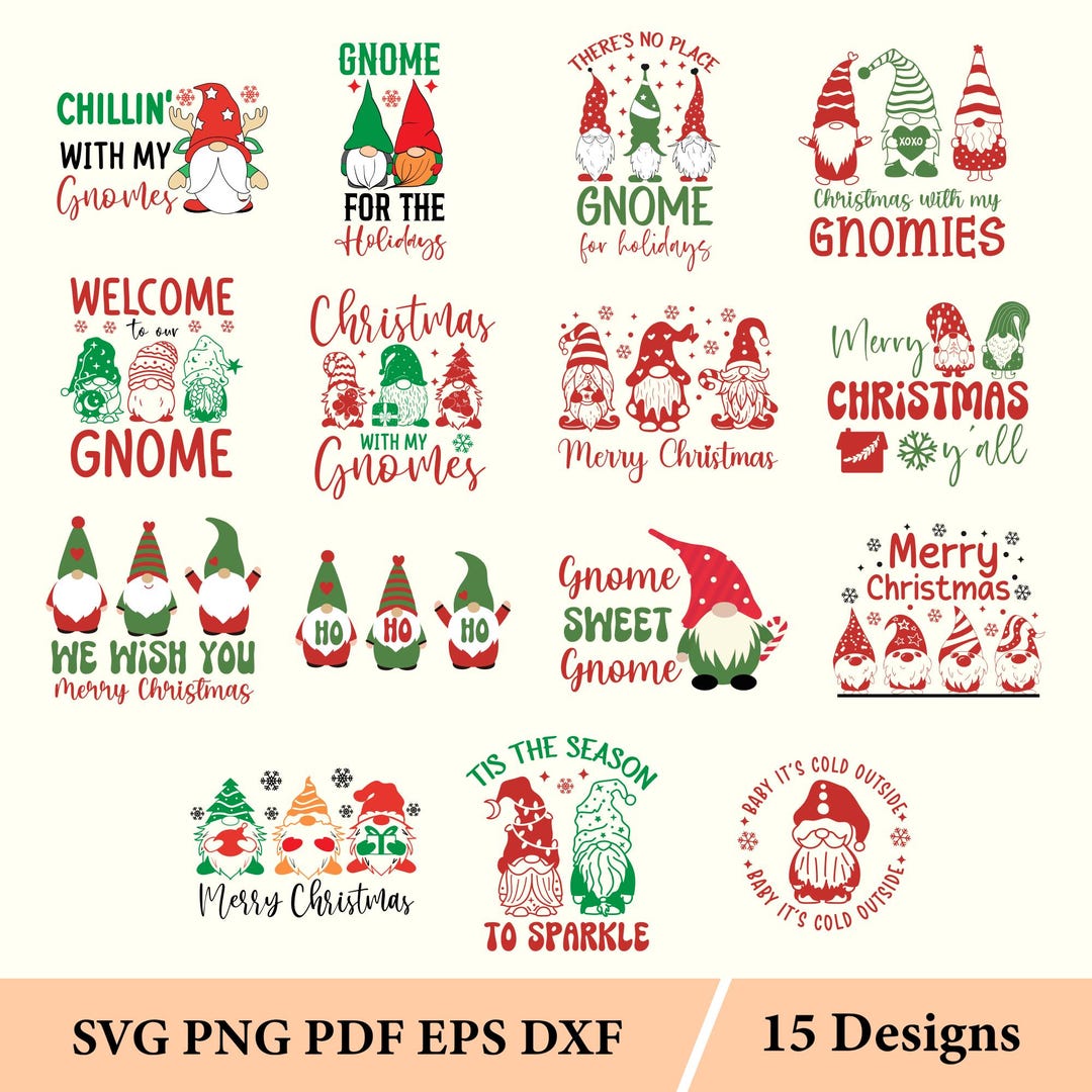 Christmas Gnome Bundle Svg, Gnome Clipart, Christmas Doodle, Gnome ...