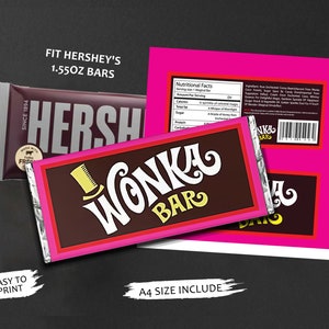 Wonka Chocolate Bar Label, Willy Wonka Party, 1.55oz Digital PDF for ...