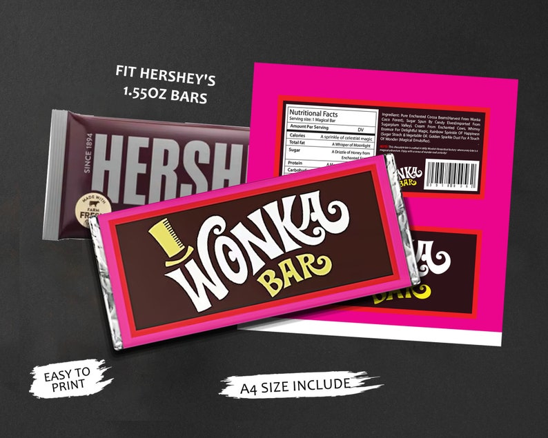 Wonka Chocolate Bar Label, Willy Wonka Party, 1.55oz Digital PDF for ...
