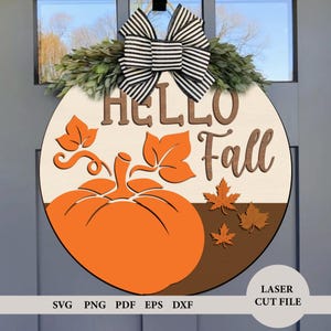 Hello Fall Door Hanger SVG, Autumn Welcome Svg, Pumpkin Svg, Fall Porch ...