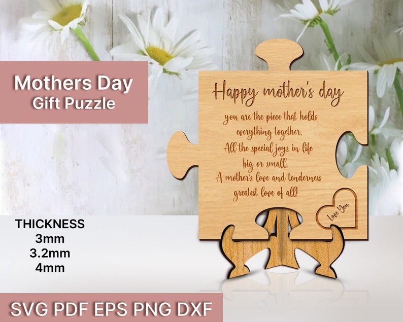 Mothers Day Puzzle Piece Poem SVG Laser Engraved Cut File, Easel ...