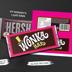 Wonka Chocolate Bar Label, Willy Wonka Party Supplies, 1.55oz Digital ...