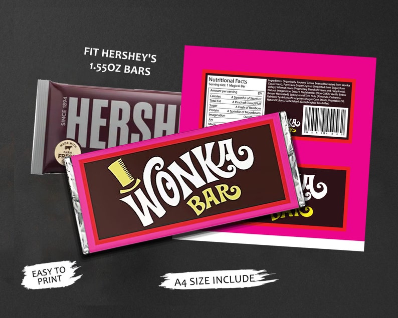 Wonka Chocolate Bar Label, Willy Wonka Party Supplies, 1.55oz Digital ...