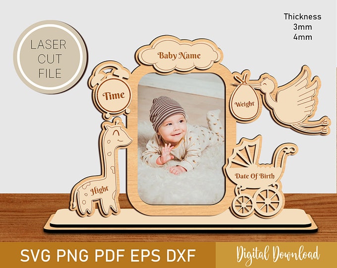 Laser Cut DXF Files for Baby Photo Frame ,details on Birth Laser Cutout ...