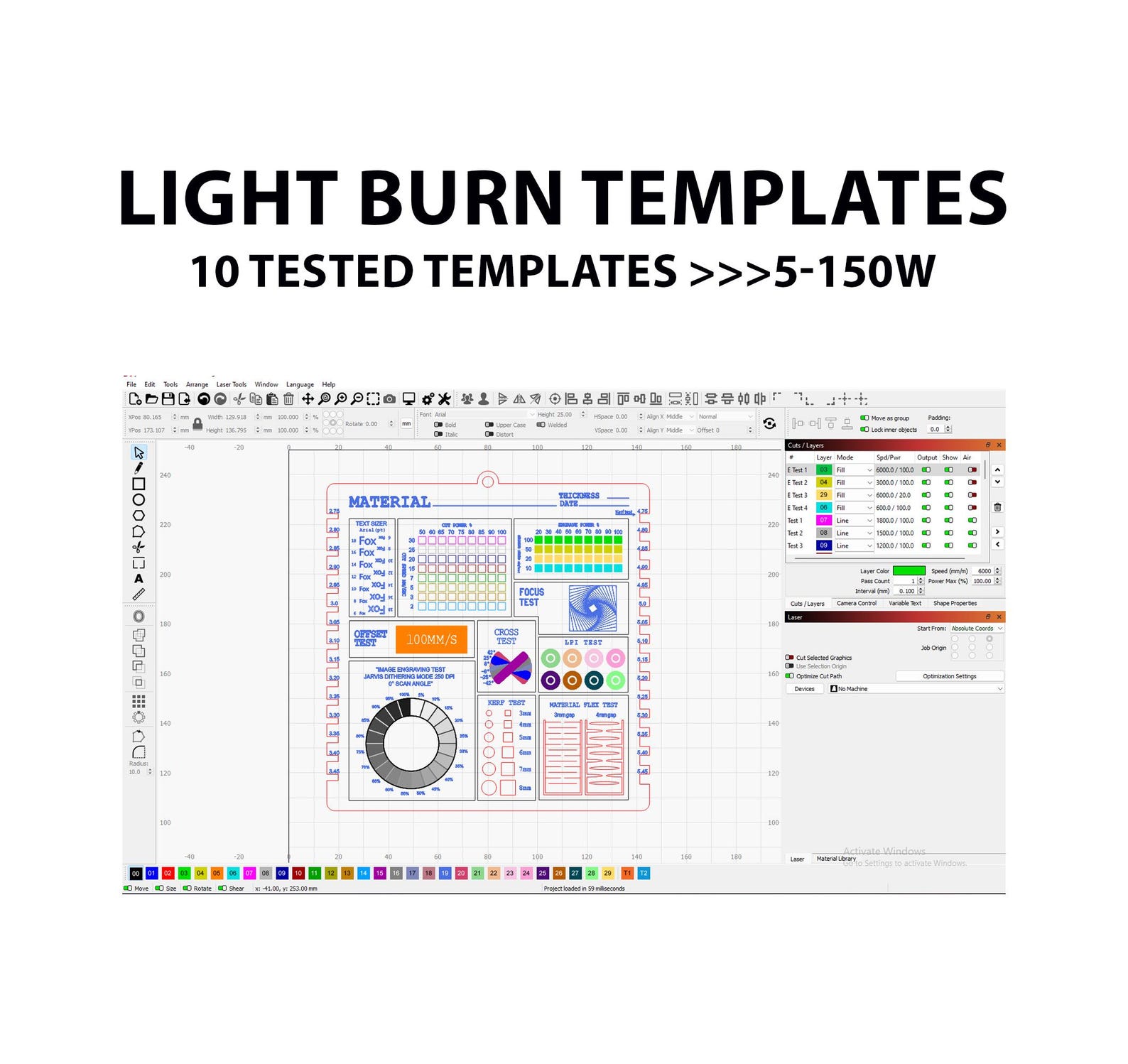 Laser Calibration Pack, Co2-diode Lasers, Lightburn Calibration Test ...