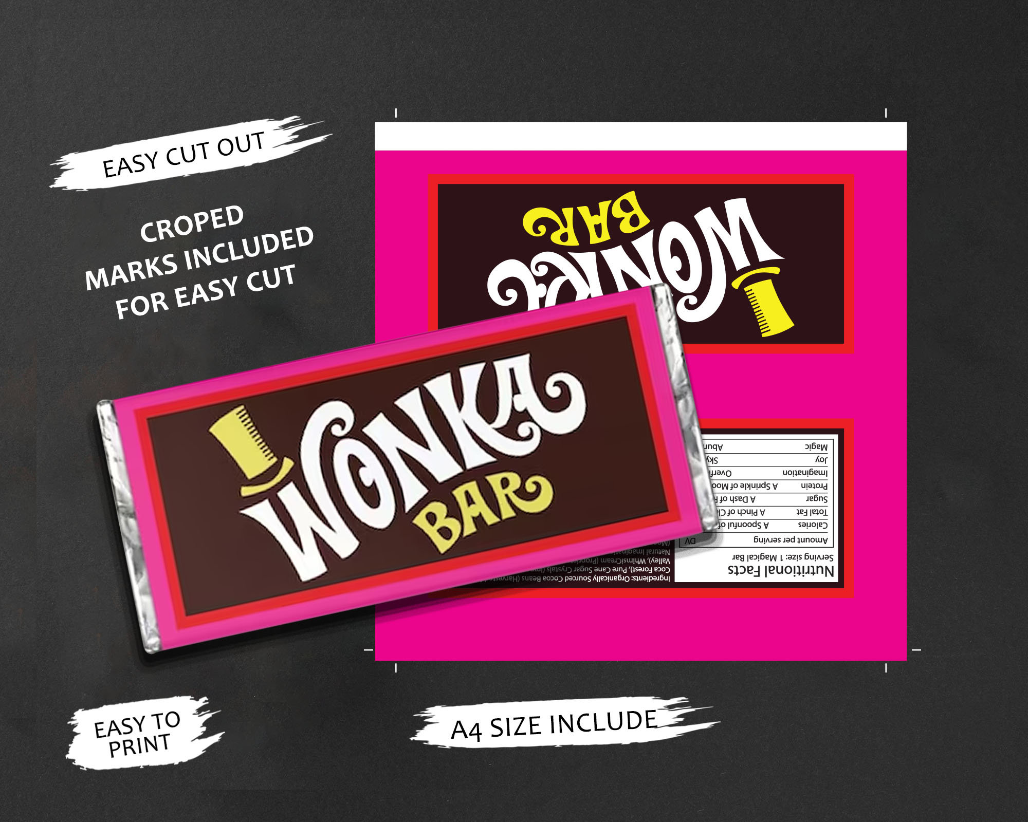 Wonka Chocolate Bar Label, Willy Wonka Party Supplies, 1.55oz Digital ...