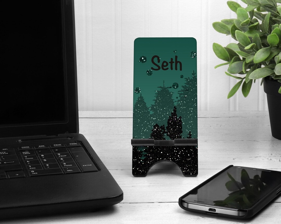 Phone Stand Green Tree Nighttime Outline, Forest Cell Phone Stand ...