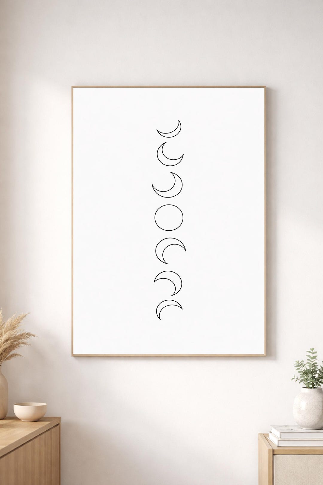 Minimal Moon Phases Line Art Poster, Lunar Cycle Wall Art, Scandinavian ...