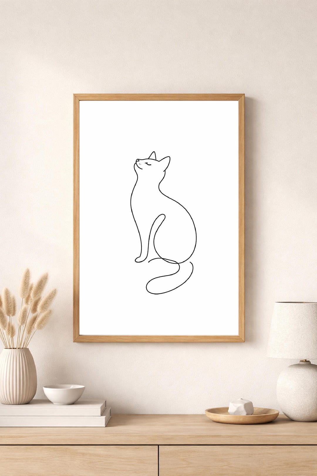 Minimal Cat Line Art Print, Scandinavian One Line Cat Poster, Modern ...