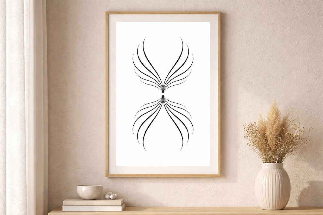 Abstract Symmetrical Line Art Print, Minimalist Modern Black White ...