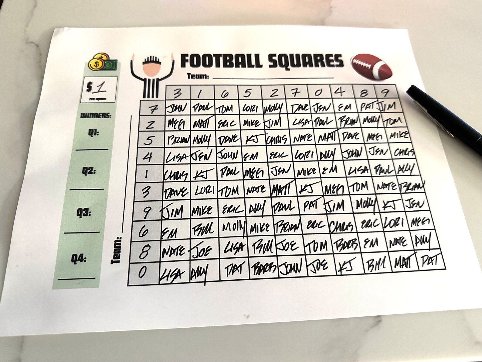 Fun Football Party Squares Game 100 Chances Win Squares Printable ...