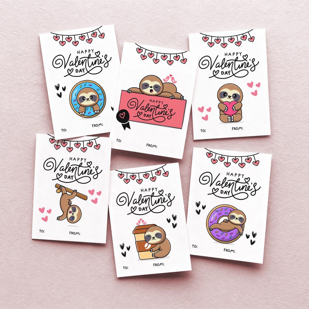 Printable Sloth Valentine Cards for Kids, Classroom Valentines, Instant ...