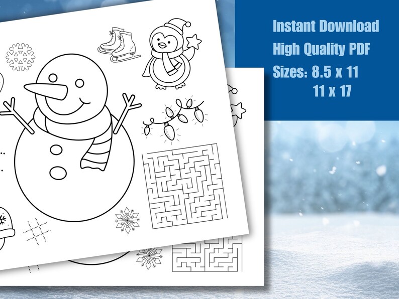 Winter Printable Snowman Coloring Page, Kids Fun Downloadable Maze Tic ...