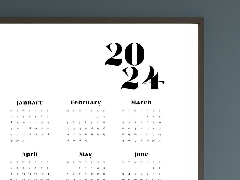 2024 Digital Download Printable Wall Calendar, Desktop Black & White ...
