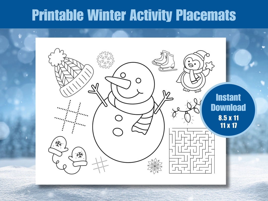 Winter Printable Snowman Coloring Page, Kids Fun Downloadable Maze Tic ...