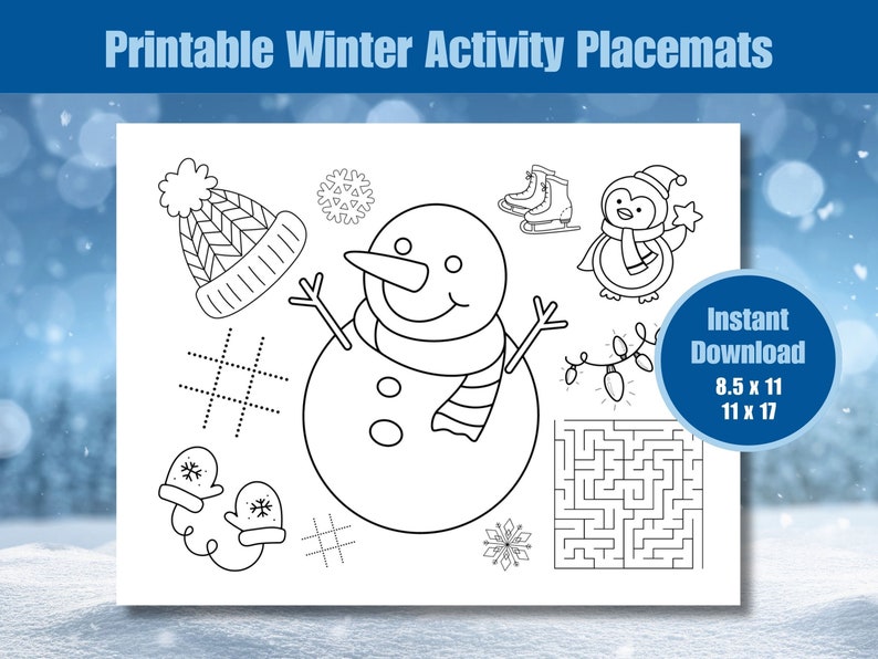 Winter Printable Snowman Coloring Page, Kids Fun Downloadable Maze Tic ...