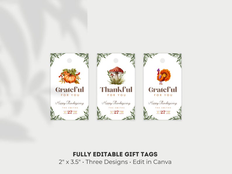Editable Thanksgiving Gift Tag Template: Grateful for You Favor Labels ...