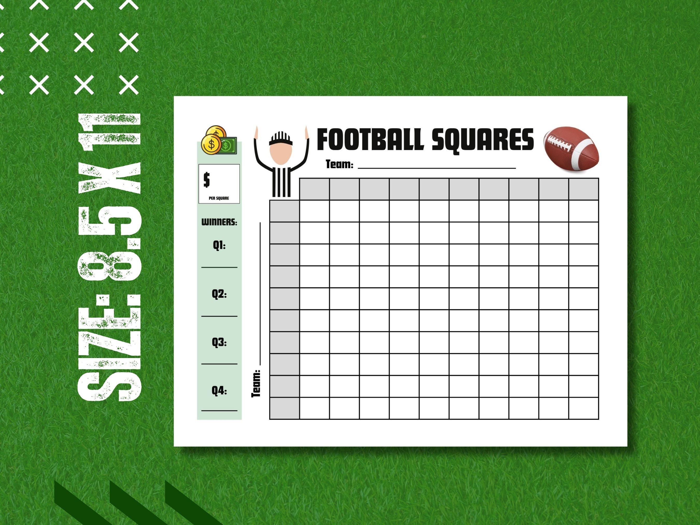 Fun Football Party Squares Game 100 Chances Win Squares Printable ...