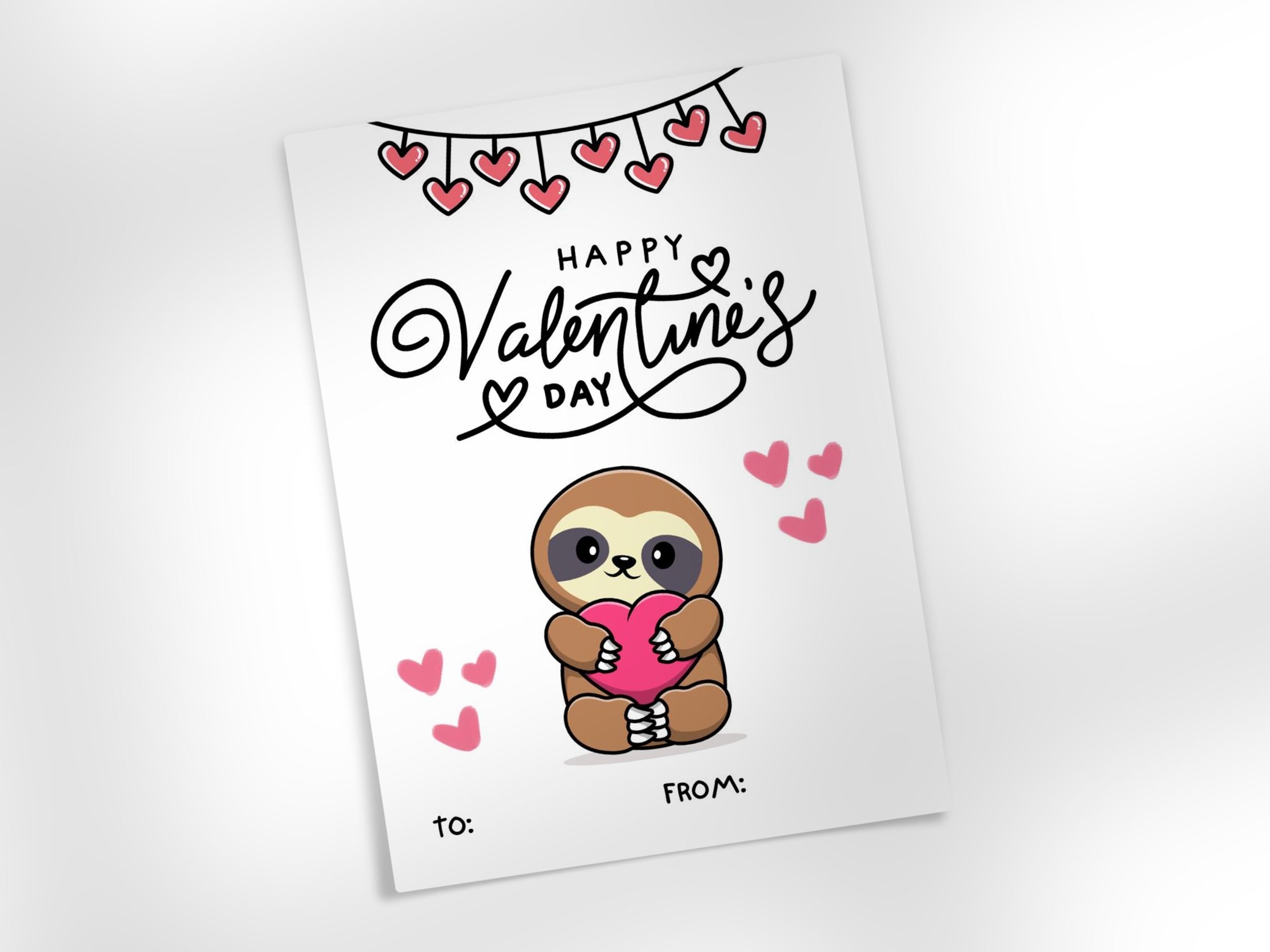 Sloth Valentine Printable Cards for Kids, February 14th Vday Classroom ...