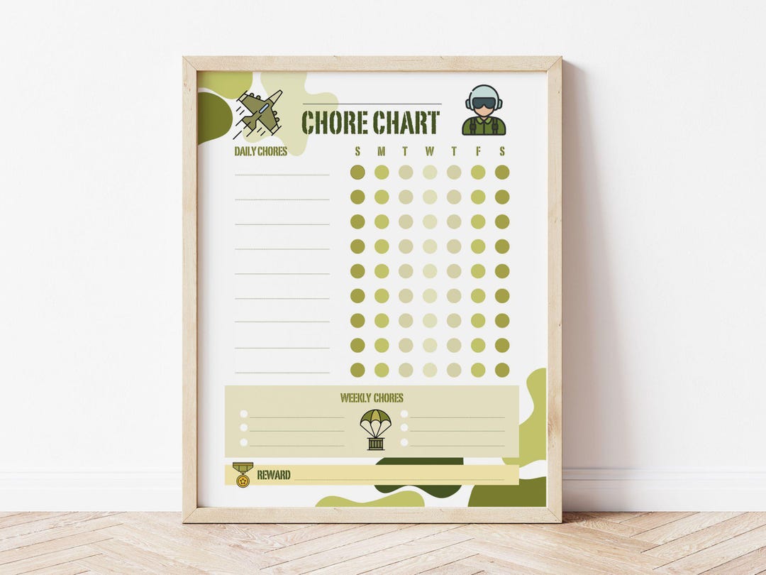 Army Chore Chart Printable: Military Theme, Kids & Teens (digital ...