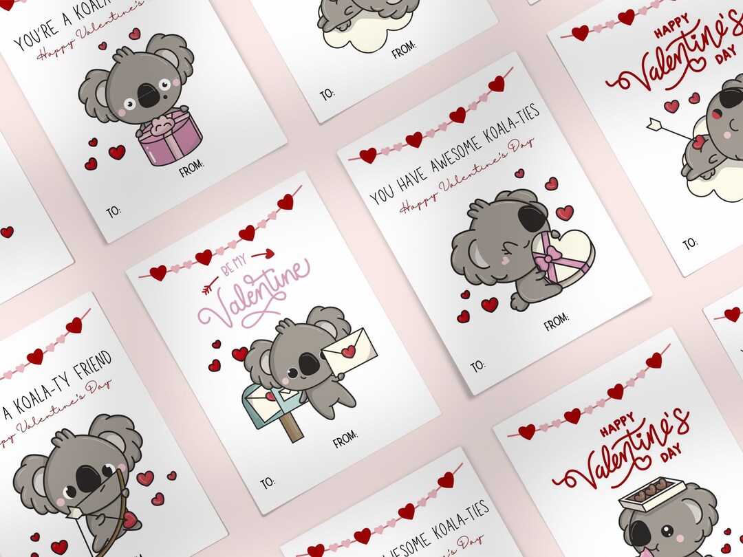 Koala Valentines: Candy Heart V-day Cards (PDF Printable) - Etsy